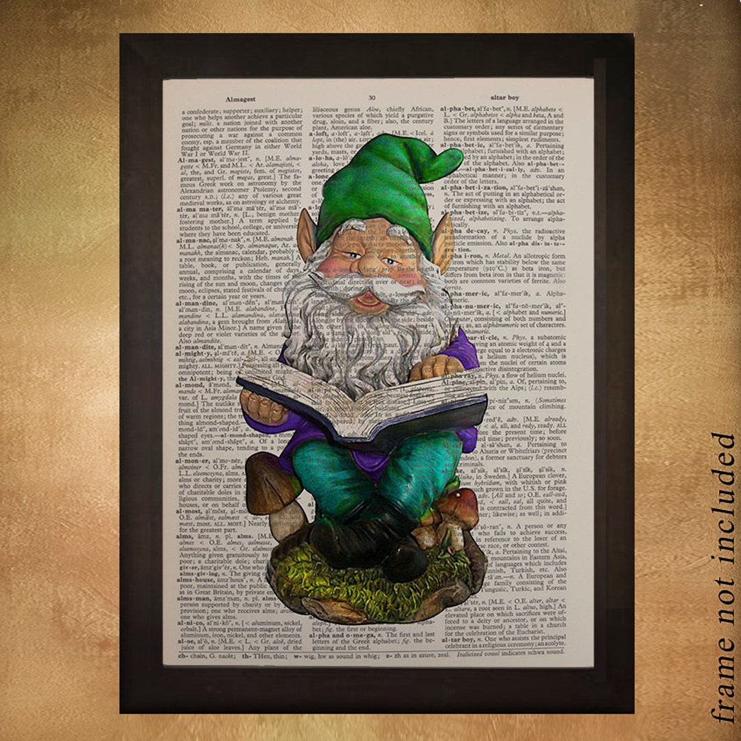 Gnome Statue Dictionary Art Print Home Decor Garden Vintage - Etsy