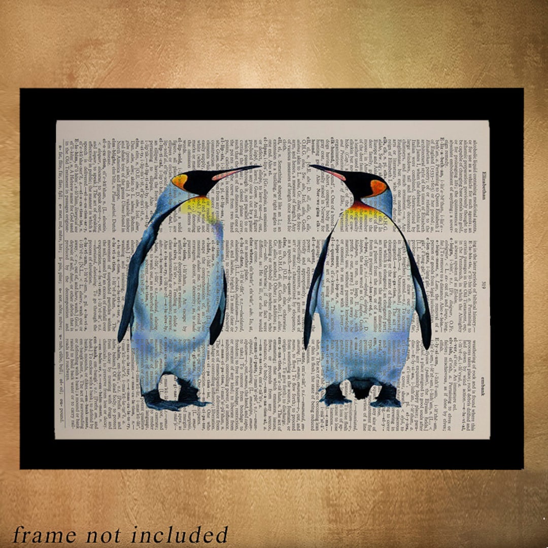 Emperor Penguins Dictionary Art Print Animal Antarctica Birds Nursery ...