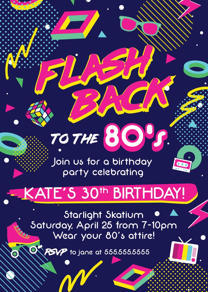 80 s Birthday Party Invitation Eighties Birthday Etsy