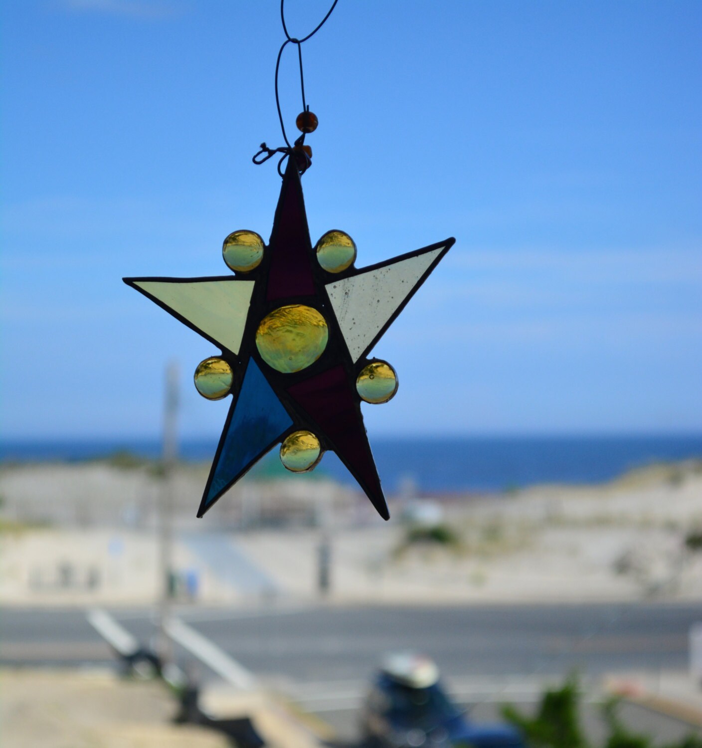 Abstract Yellow and Blue Stained Glass Star Suncatcher - Etsy
