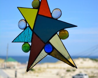 Abstract Yellow and Blue Stained Glass Star Suncatcher | Etsy