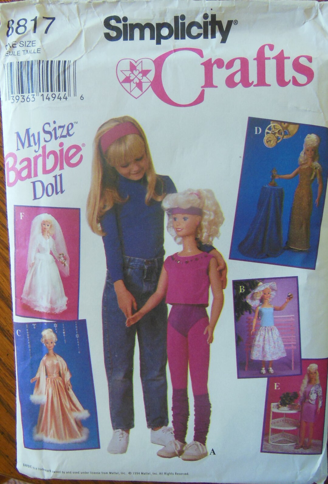 My Size Barbie Simplicity 8817 ORIGINAL UNCUT 1994 Clothes Sewing ...