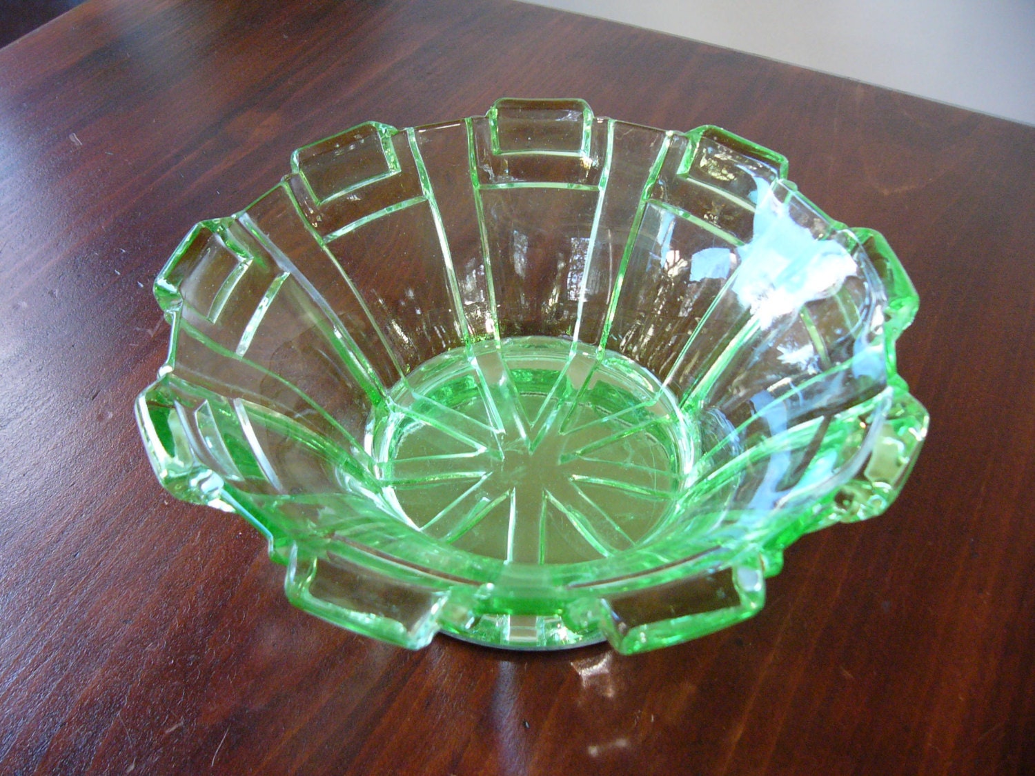 Art Deco Green Glass Bowl Clear Green Glass Serving Bowl Etsy