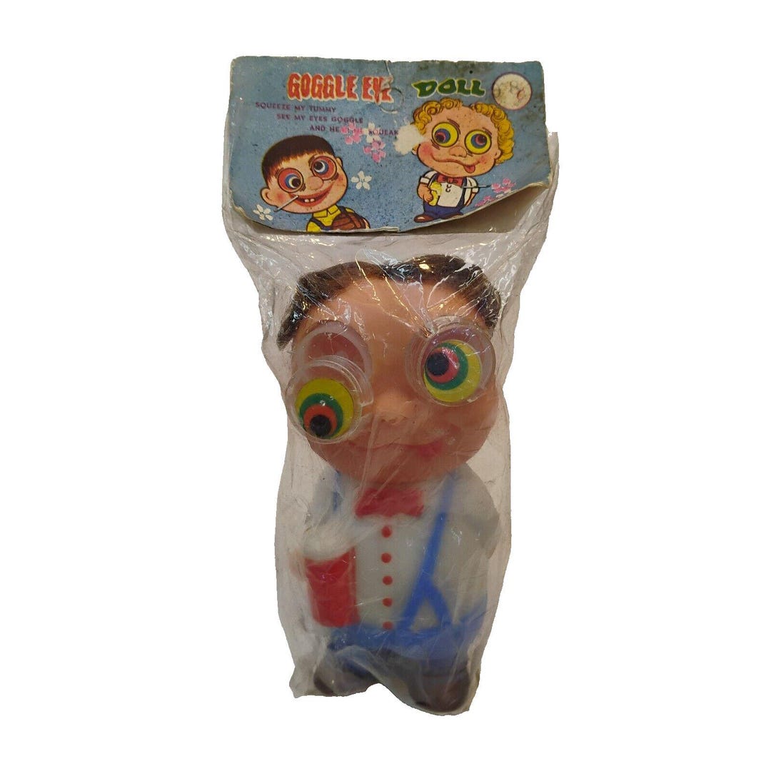 Vintage 1960s Goggle Eye Drunk Man Doll Figure Squeak Toy NIP W/ Header ...