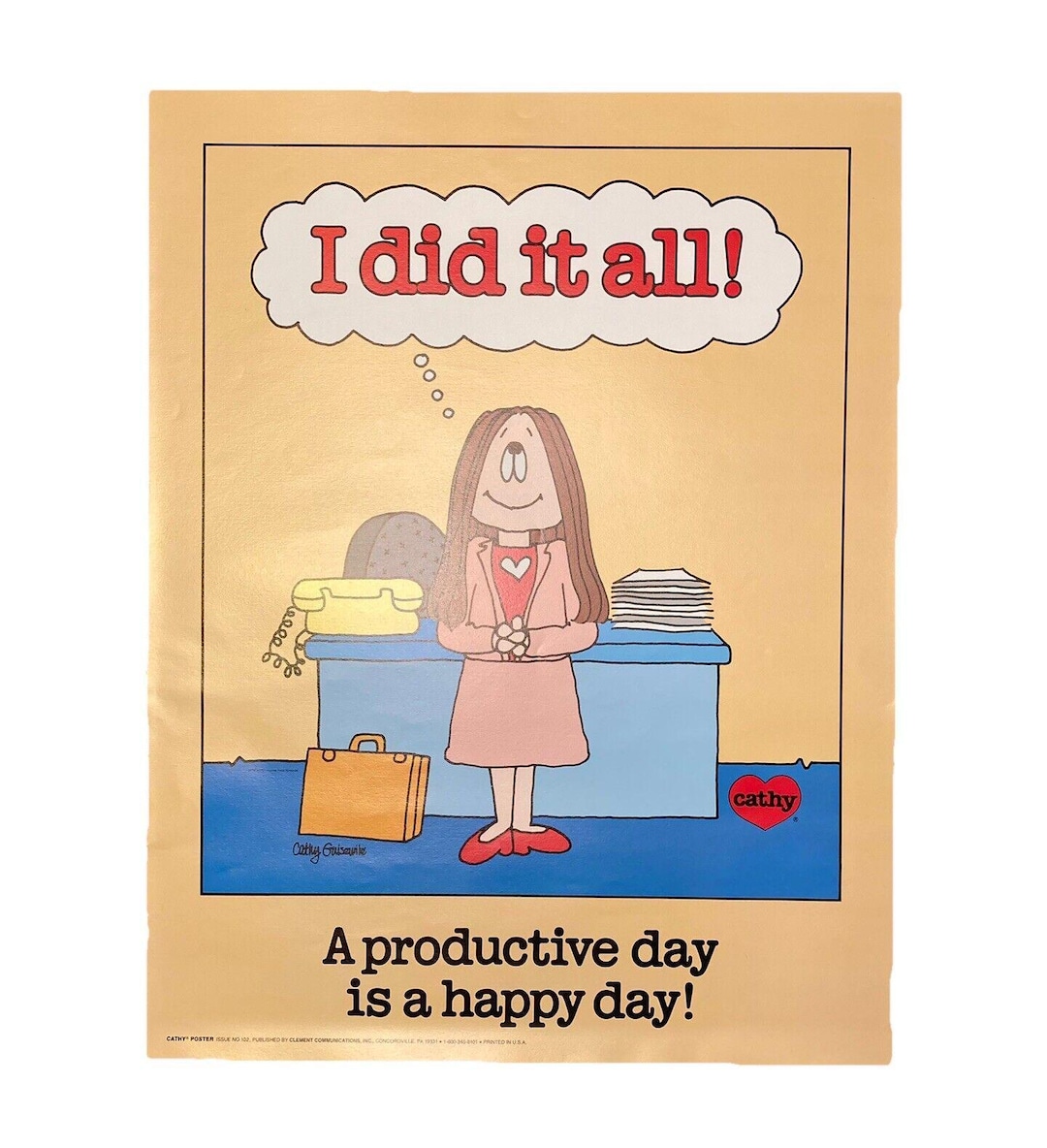 VTG CATHY Comic Strip productive Day Office Motivational Poster ...