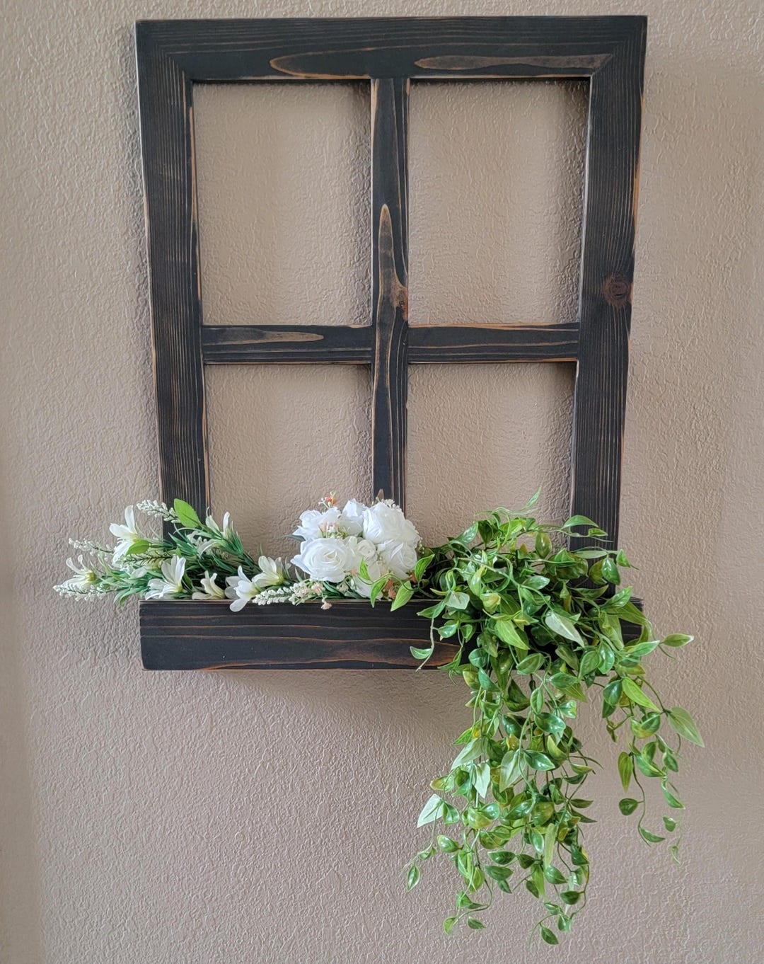 Rustic Gray Window Frame With Flower Box - Etsy