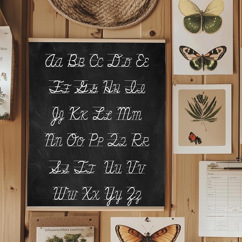 PRINTABLE Chalkboard Alphabet Poster, Classic, Cursive, Homeschool ...