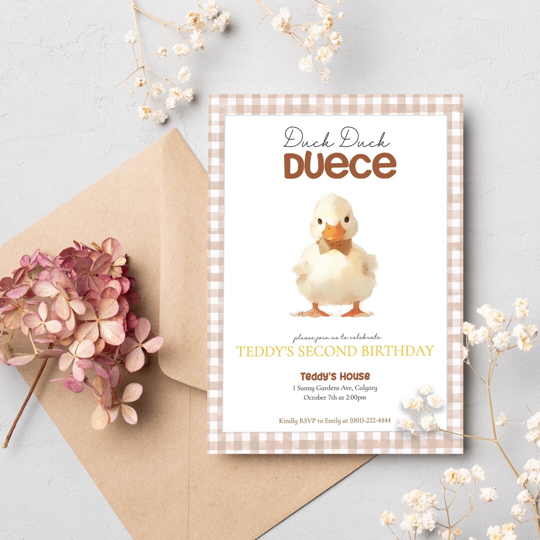 EDITABLE Kids Duck, Duck, DEUCE, Second Birthday Invitation, Invite ...