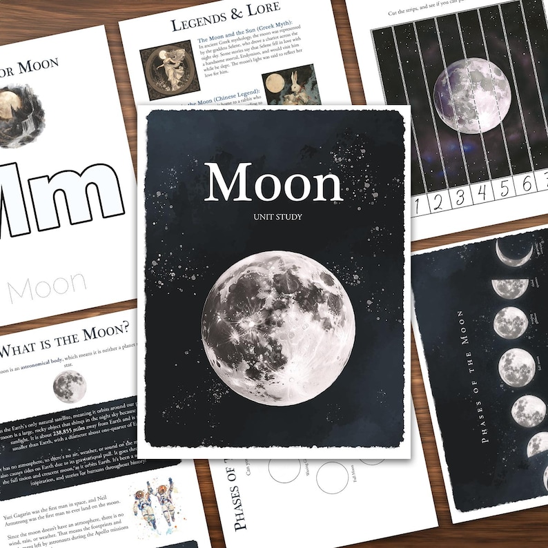 MOON Unit Study, Moon Phases, Lunar Cycle, Nature, Printable ...