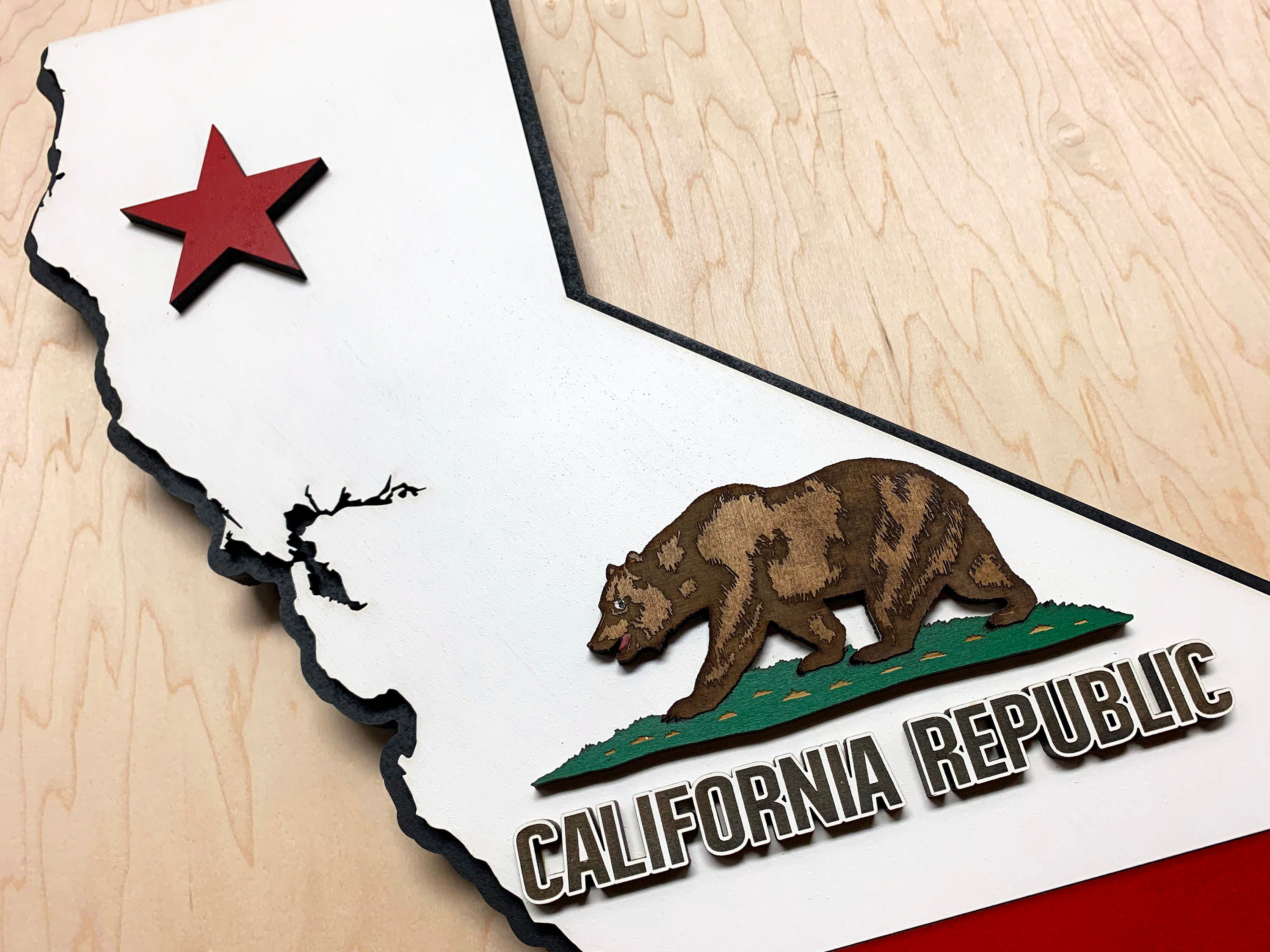 California State Shape Wood Flag, California State Flag, California ...