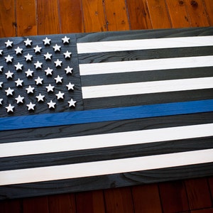 Thin Blue Line Wood Flag, Thin Blue Line Flag, US Flag, Police Flag ...