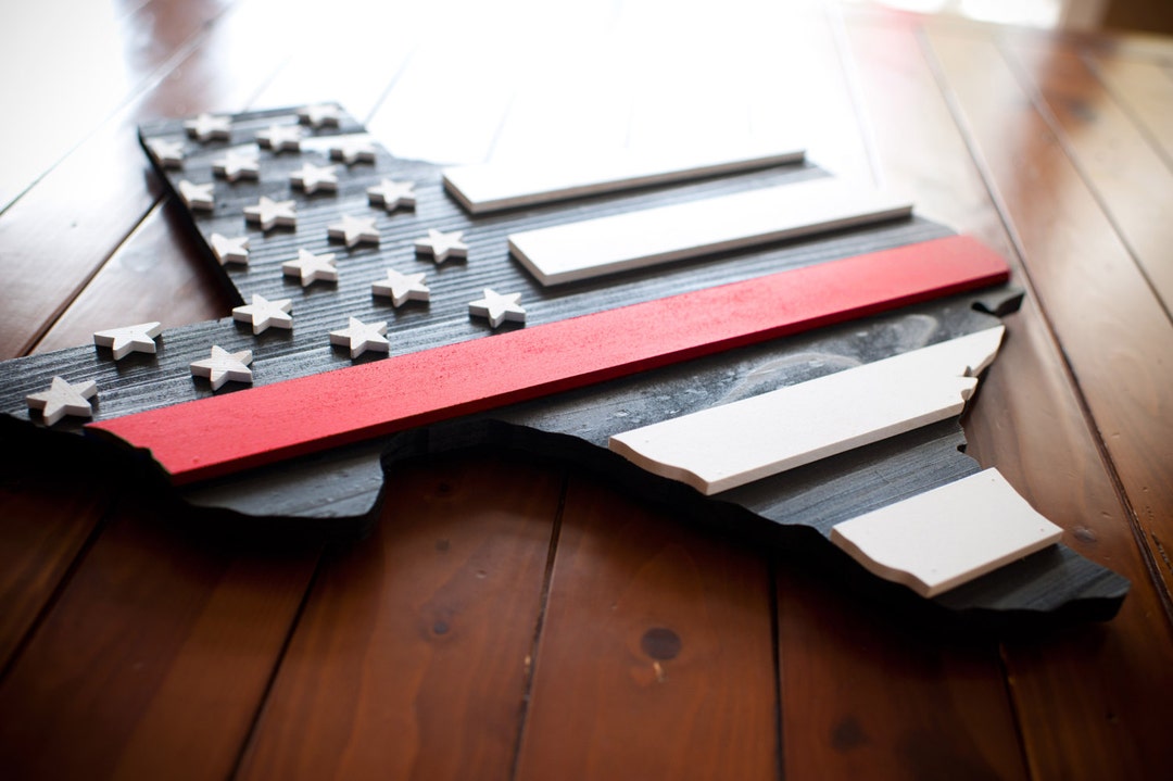 Thin Red Line Wood Flag, Thin Red Line, Firefighter, Texas, Wall Art ...