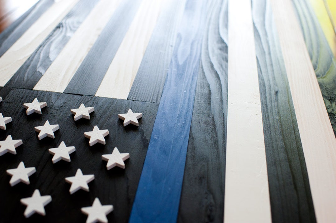 Thin Blue Line Wood Flag, Thin Blue Line Flag, US Flag, Police Flag ...