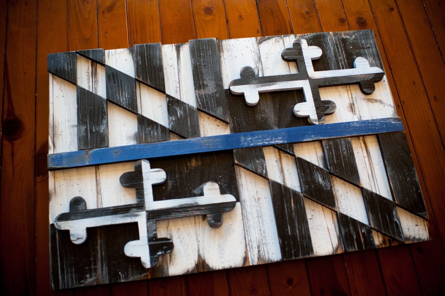 Maryland Thin Blue Line Wood Flag Thin Blue Line Flag | Etsy