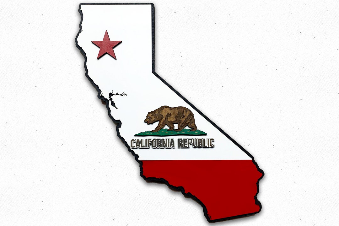 California State Shape Wood Flag, California State Flag, California ...