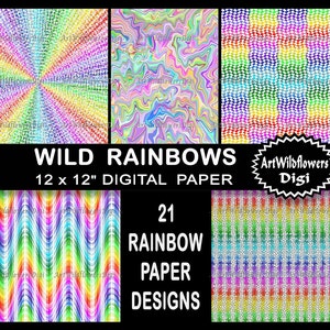 21 Rainbow Paper - Wild Rainbows Digital Papers 12x12" Tiedye ...
