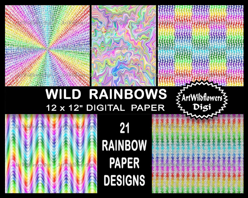 21 Rainbow Paper Wild Rainbows Digital Papers 12x12 - Etsy