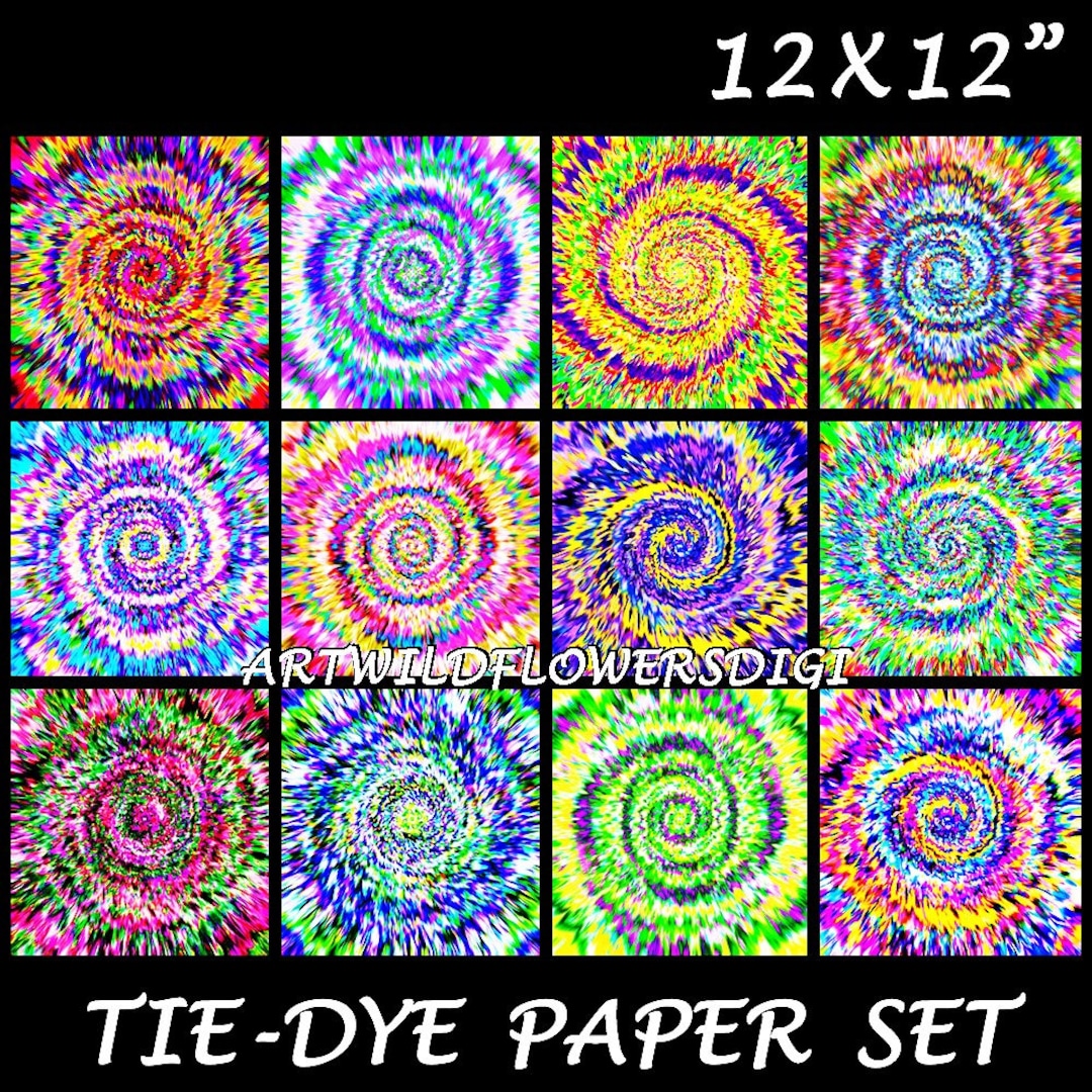 Tie Dye Papers, Rainbow Tie-dye Digital Scrapbook Set, 12 Printable ...