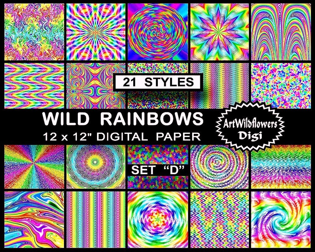 21 Wild Rainbows - Rainbow Digital Paper in 21 Styles - Digital Rainbow ...