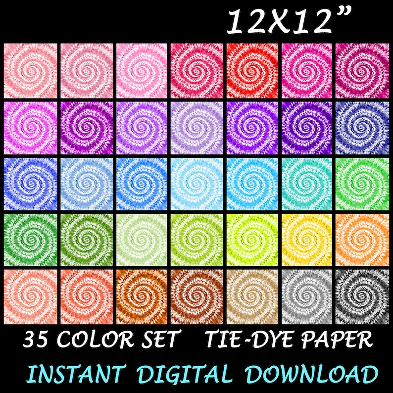 35 Tie Dye Digital Papers, Large Tiedye Paper, Fun Printable Tye-dye ...