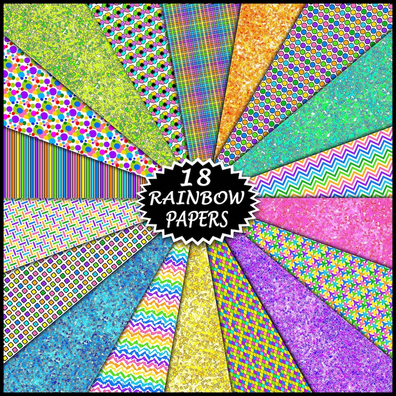 Rainbow Color Digital Paper Set 18 Printable Papers for | Etsy