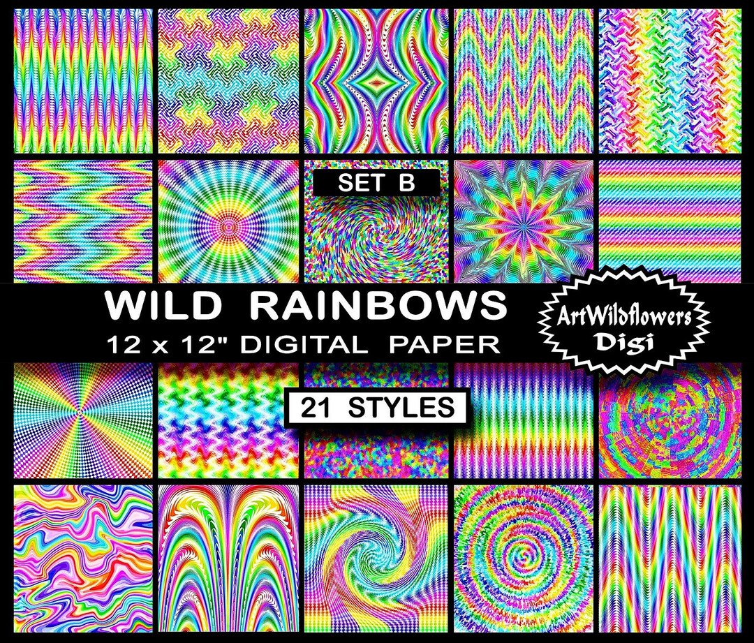 21 Wild Rainbows Digital Paper - Digital Rainbow Paper Pack - Set B ...