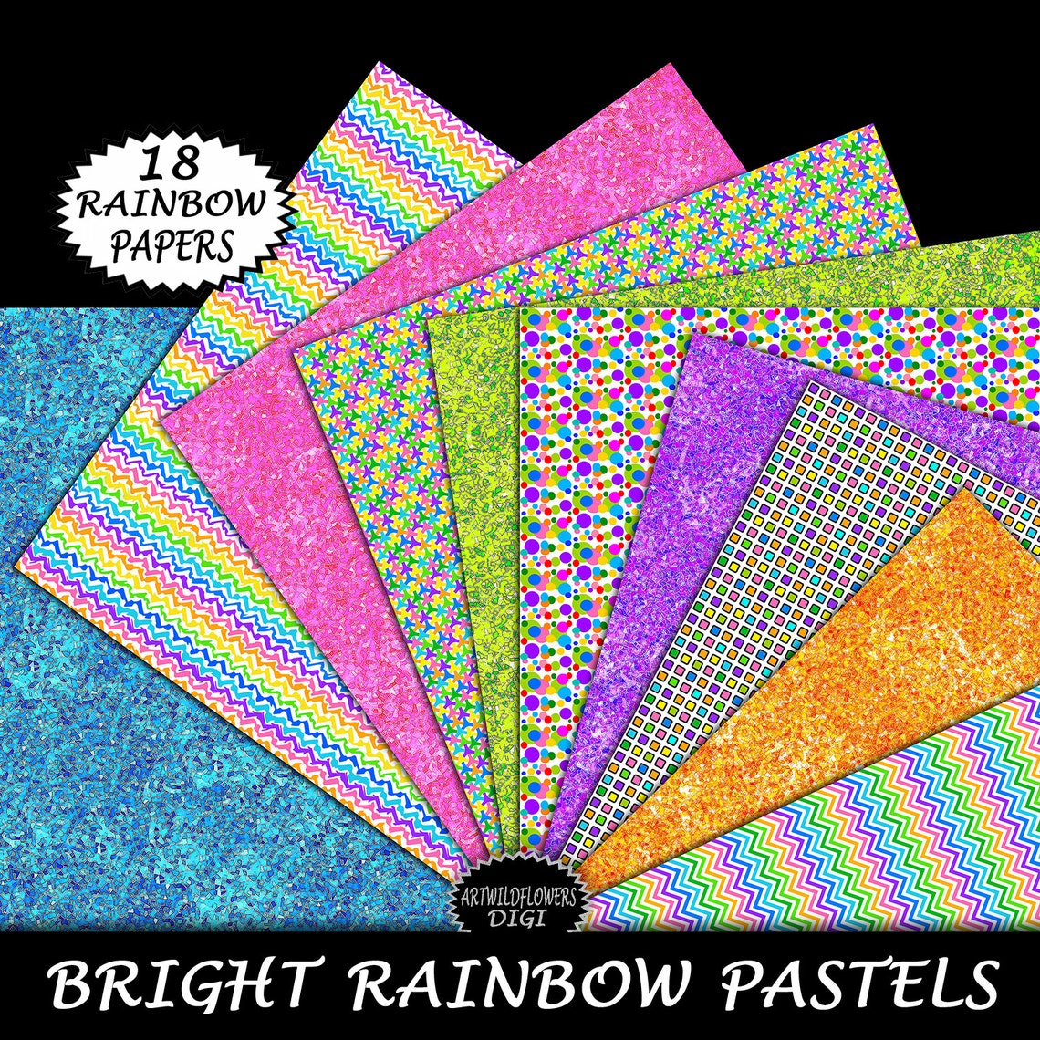 Rainbow Color Digital Paper Set 18 Printable Papers for | Etsy