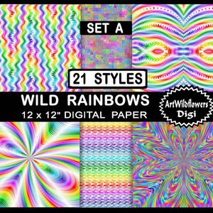21 Rainbow Paper - Wild Rainbows Digital Papers 12x12" Tiedye ...