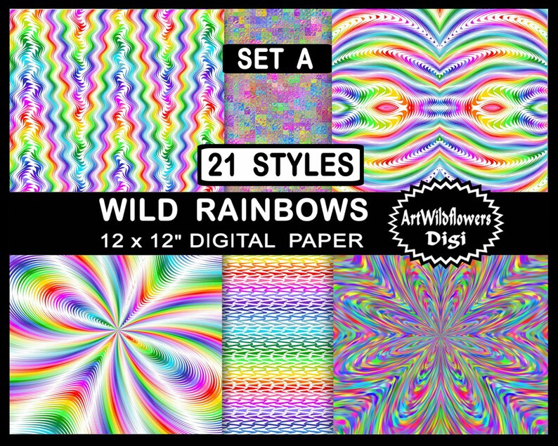 21 Rainbow Paper Wild Rainbows Digital Papers 12x12 - Etsy