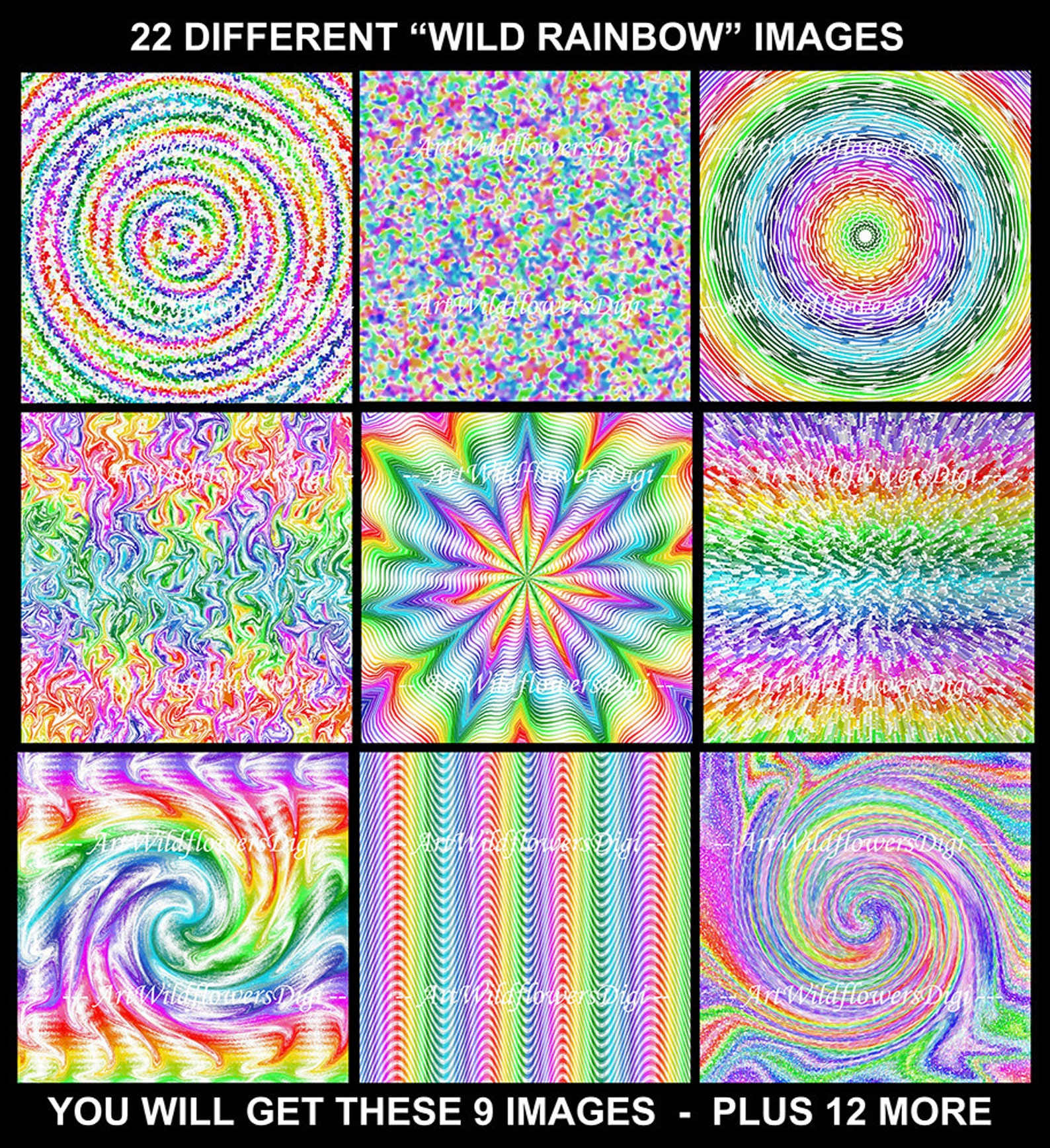 21 Wild Rainbows - Rainbow Digital Paper in 21 Styles - Digital Rainbow ...