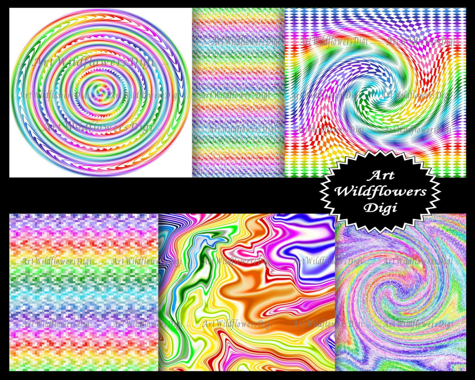 21 Rainbow Paper - Wild Rainbows Digital Papers 12x12" Tiedye ...