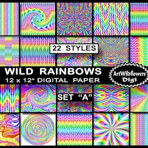 21 Rainbow Paper - Wild Rainbows Digital Papers 12x12" Tiedye ...
