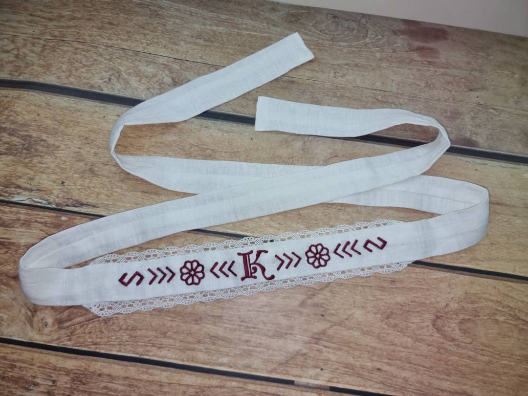 Embroidered Linen Belt, Ethnic Waist Tie, Personalized Initial - Etsy