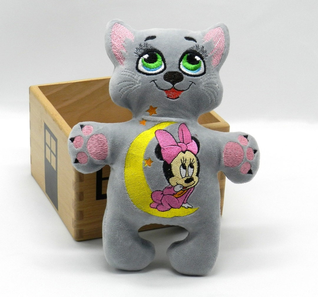 Pink Plushy Embroidery Cat Toy in Pink or Gray Color - Etsy