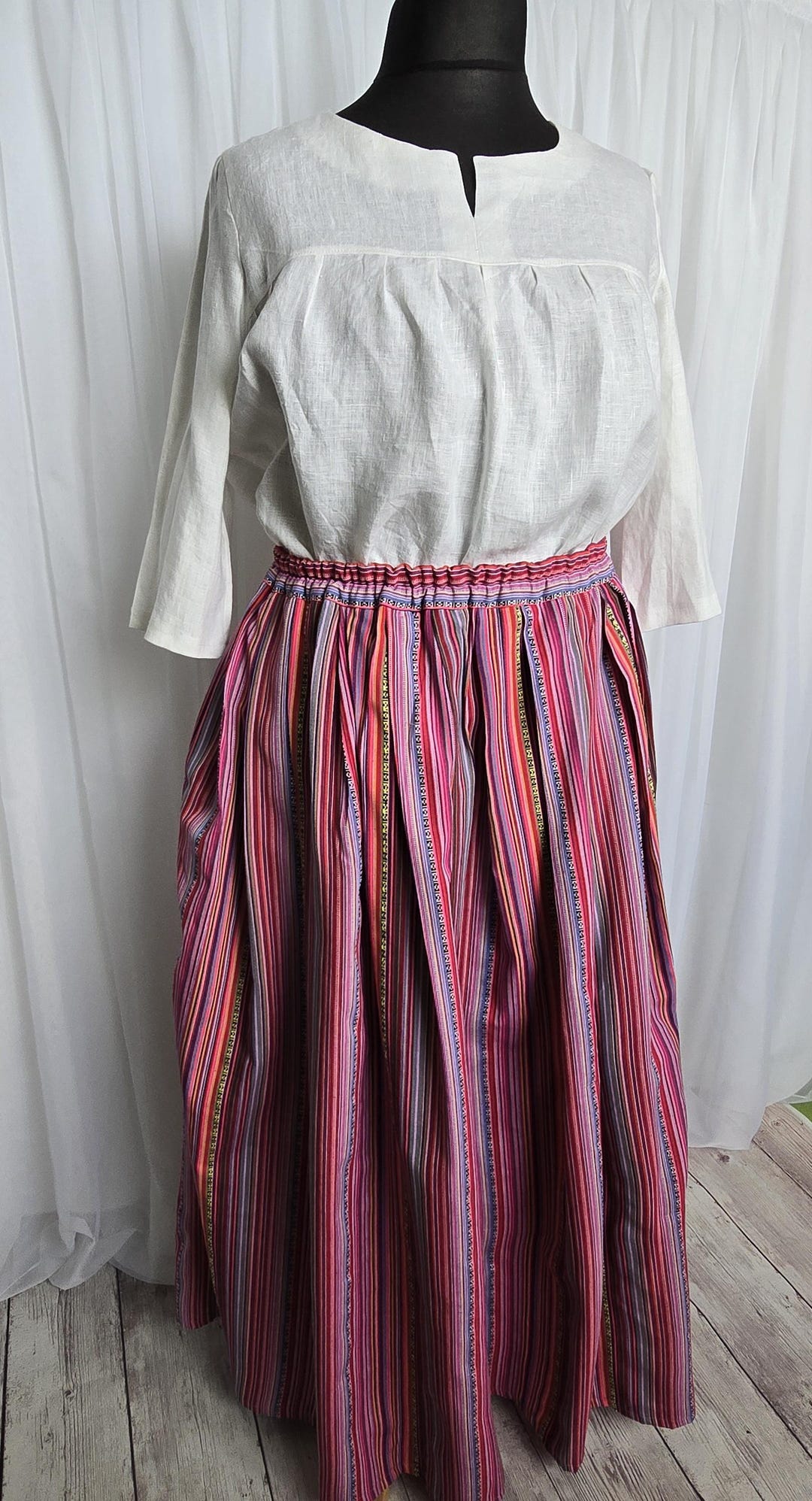 Pink Striped Ethnic Long Skirt, Latvian Summer Style, With Pockets - Etsy