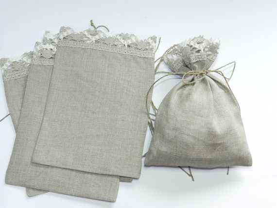 Linen Favor Bags Linen Drawstring Bags With Lace Gift Bags - Etsy