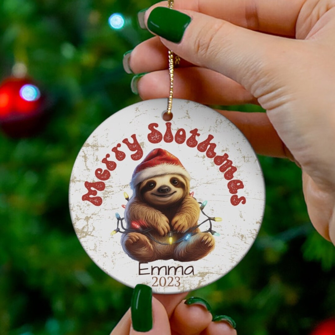 Personalized Sloth Christmas Ornament, Sloth Ornament Custom Name ...
