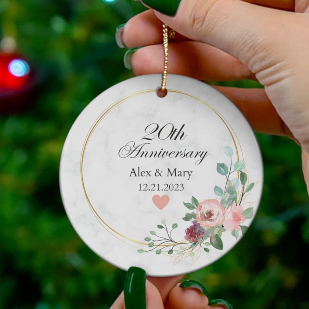 Personalized 20th Anniversary Porcelain Ornament, Custom Anniversary ...