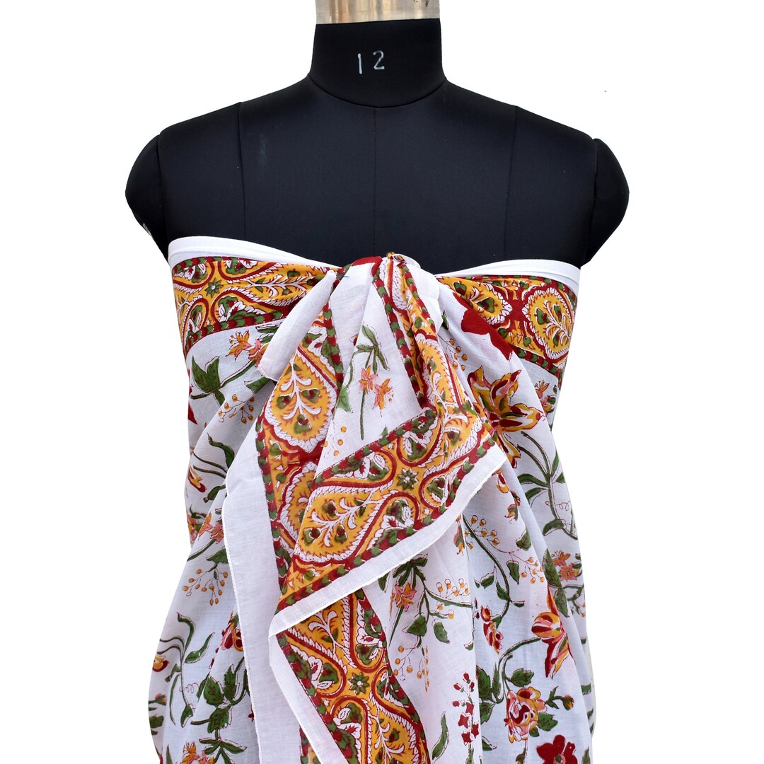 Cotton Beach Wrap Sarong, Cover Up, Block Print Scarf, Fashion Pareo ...