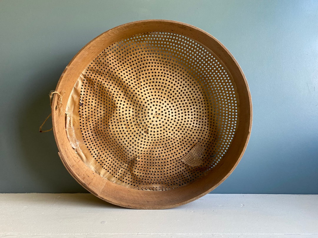 A Large Vintage French Sieve, Bent Wood and Parchment, Bean, Pea Sieve ...