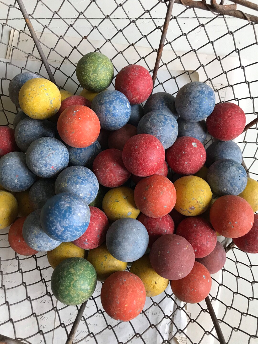 Large Vintage French Clay Marbles, Primary Coloured Marbles, Red, Blue ...