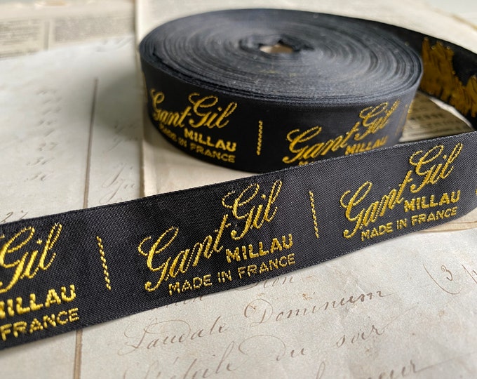 Vintage French Glove Maker's Labels, Tailor's Ribbon, Black and Yellow ...