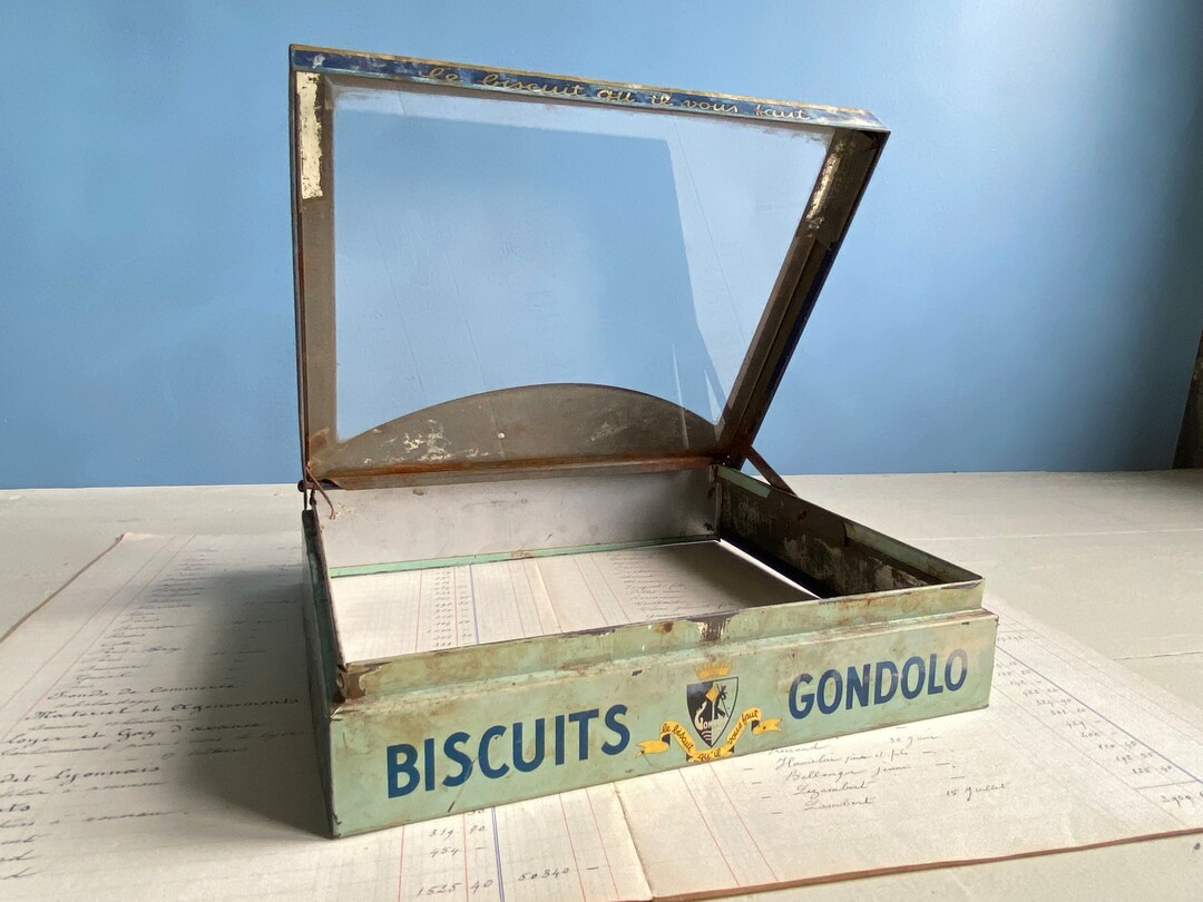 A Vintage French Glass Biscuit Tin Lid, Shop Display, Grocery Store ...