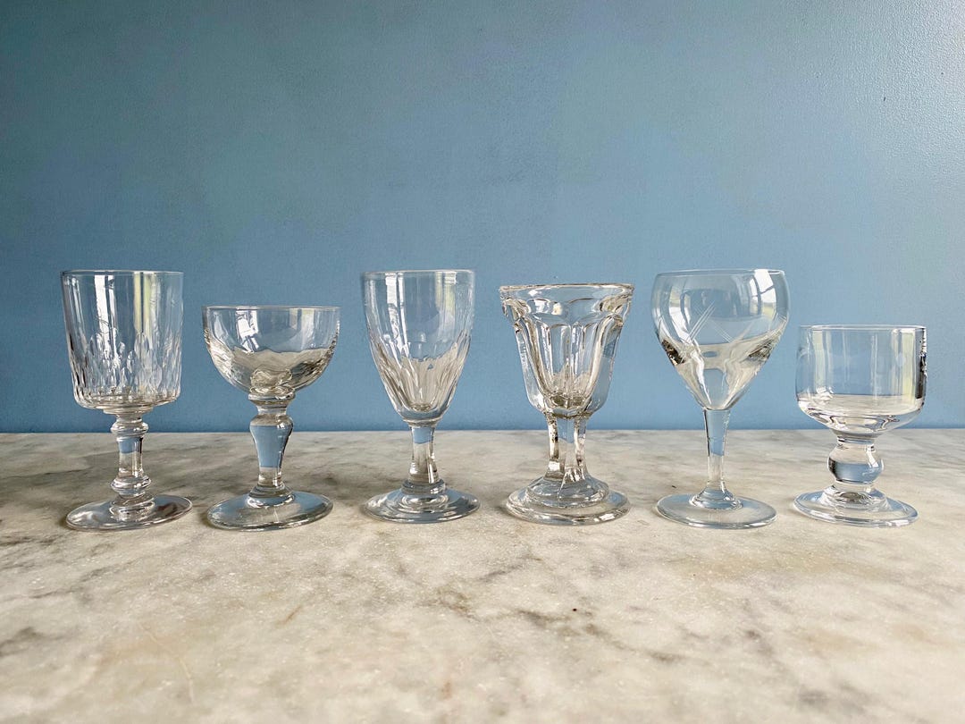 Six Vintage French Digestif Glasses, Stem Glasses, Mismatched Glasses ...