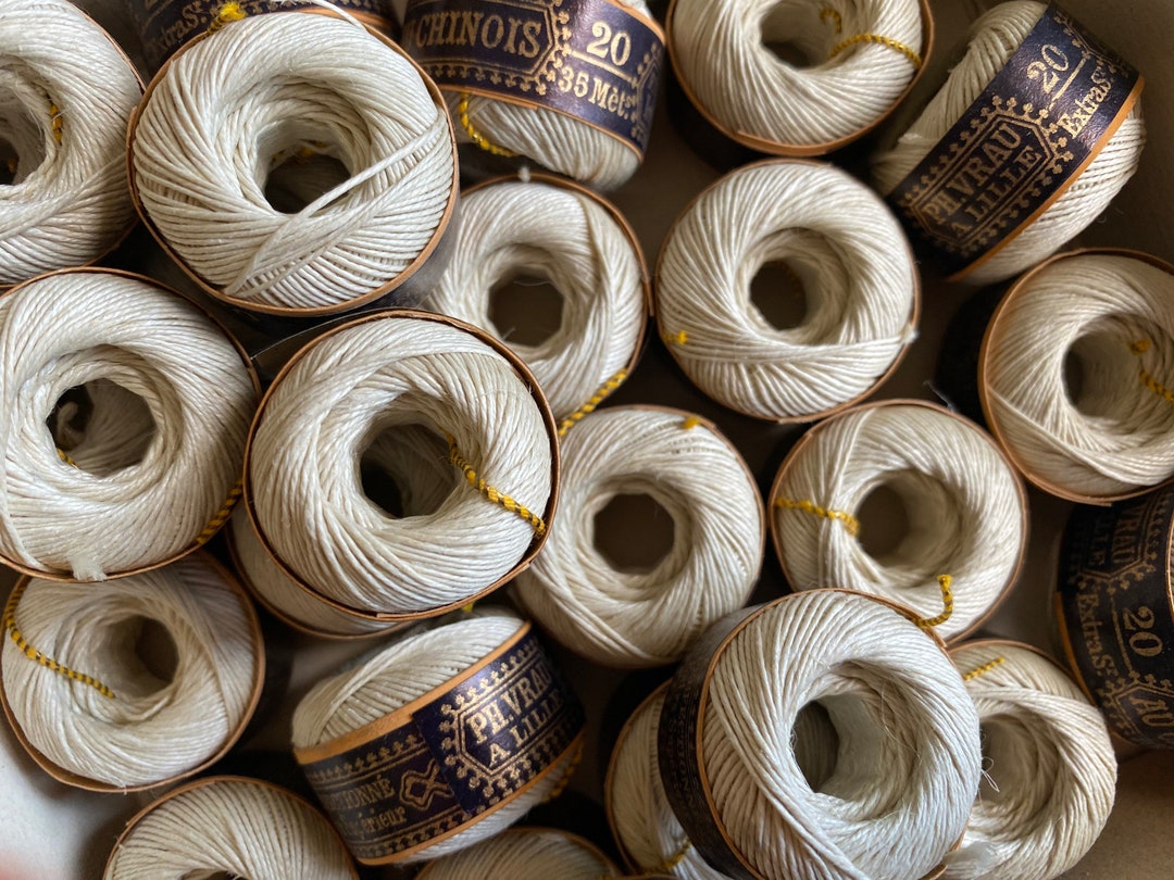 Two Spools of Vintage French Linen Thread, Ecru Linen Thread, Fil Au ...