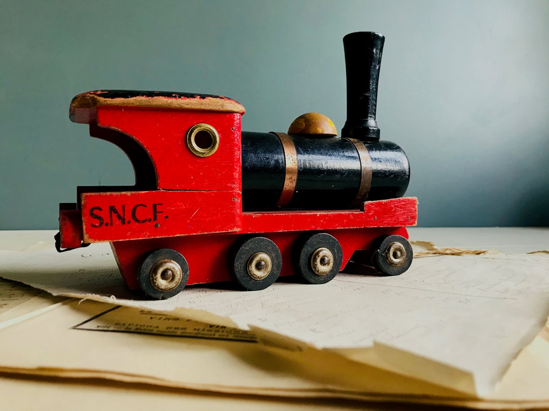 A Vintage French Wooden Toy Train, Red Wooden Train, SNCF Train, Pull ...