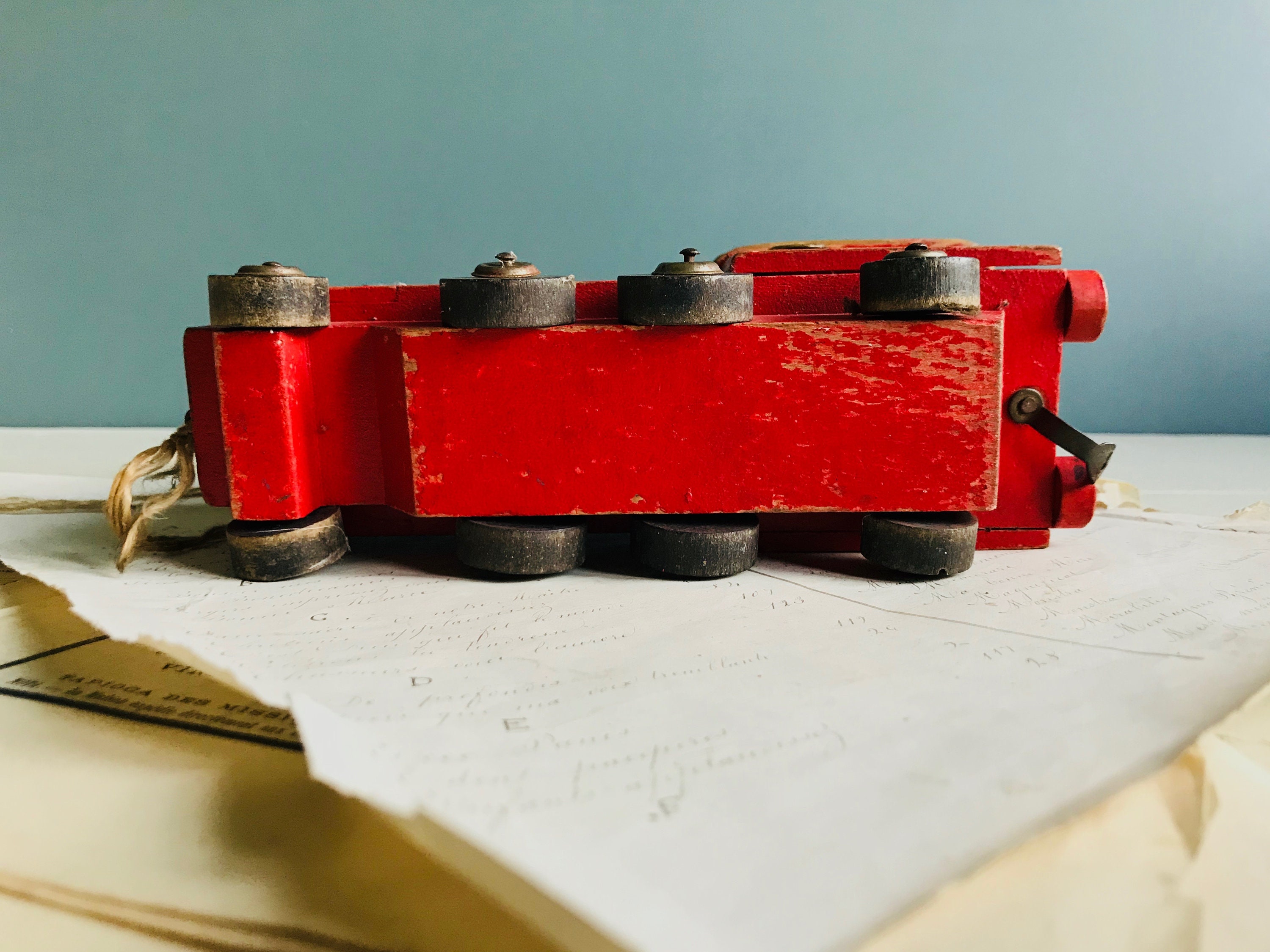 Vintage French Wooden Toy Train, Red SNCF, Pull Along - Etsy
