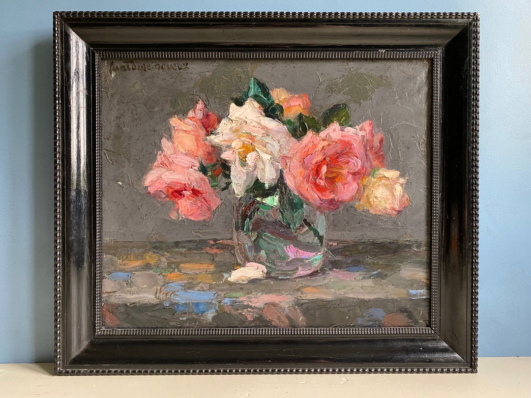 A Vintage French Still Life Painting, Blowsy Roses, 1930, Antoine ...
