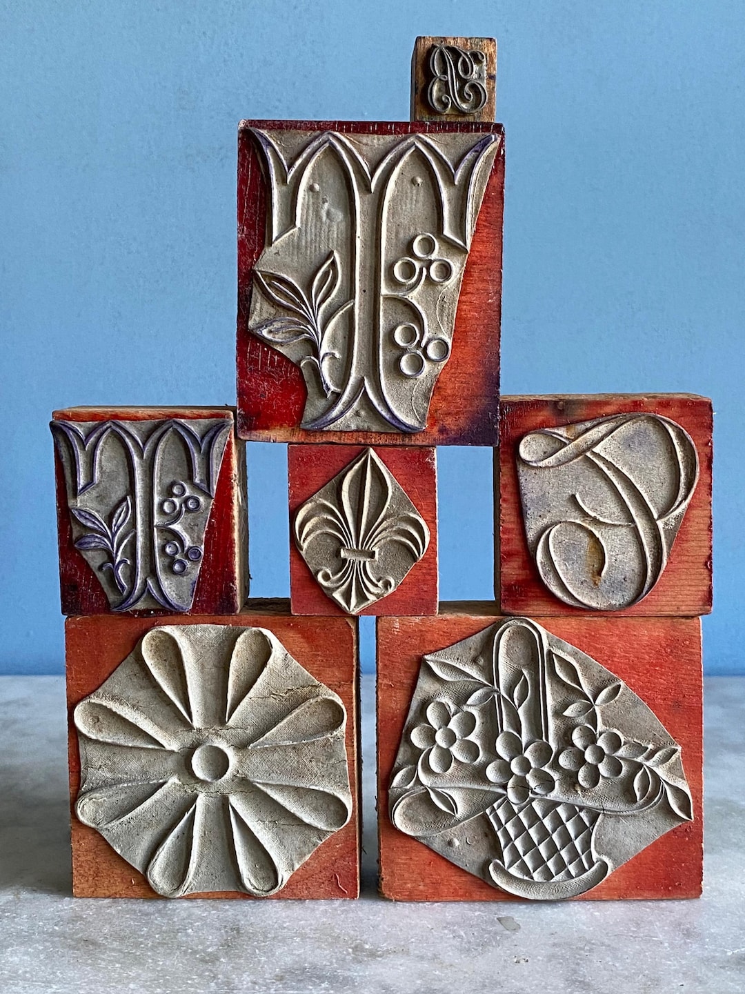 A Set of Vintage French Rubber Printing Stamps, Rubber Stamp Blocks ...