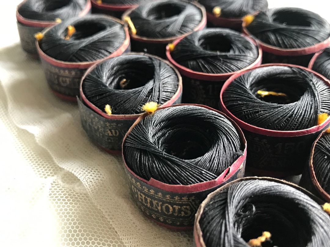 Two Spools of Black Vintage French Linen Thread, Fil Au Chinois, 150 ...